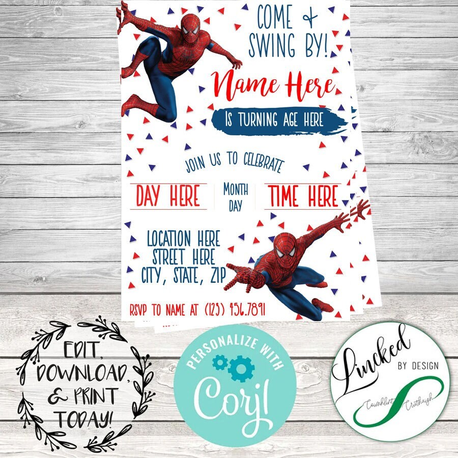 Spider-man Themed Birthday Invitation EDITABLE Digital - Etsy