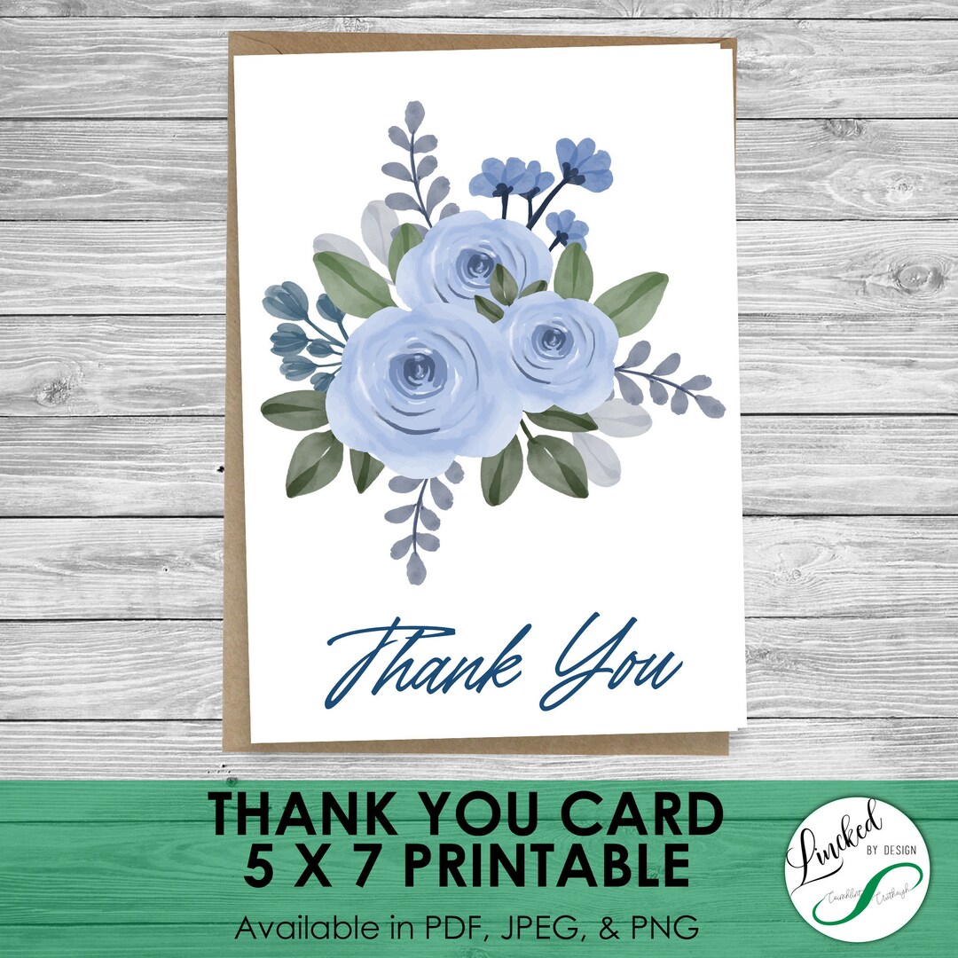 Flower Printable Thank You Card, • INSTANT DOWNLOAD • 5x7 Notecard ...