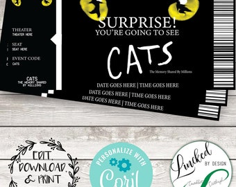 Printable Cats the Musical Ticket Editable Cats Tickets Musical Fake ...
