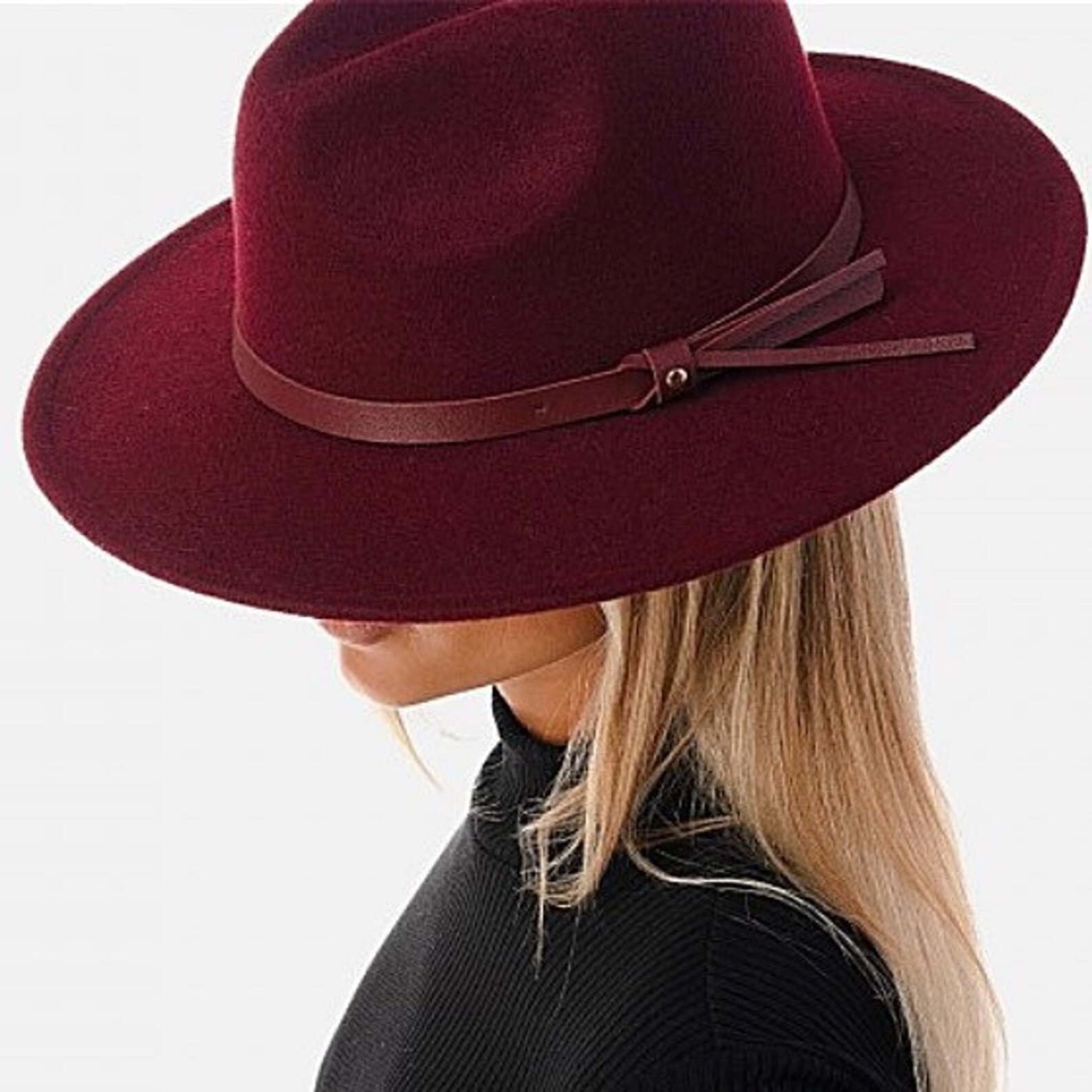 Black Wide Brim Hat Fedora Wool Blend Felt Panama Boho Chic - Etsy