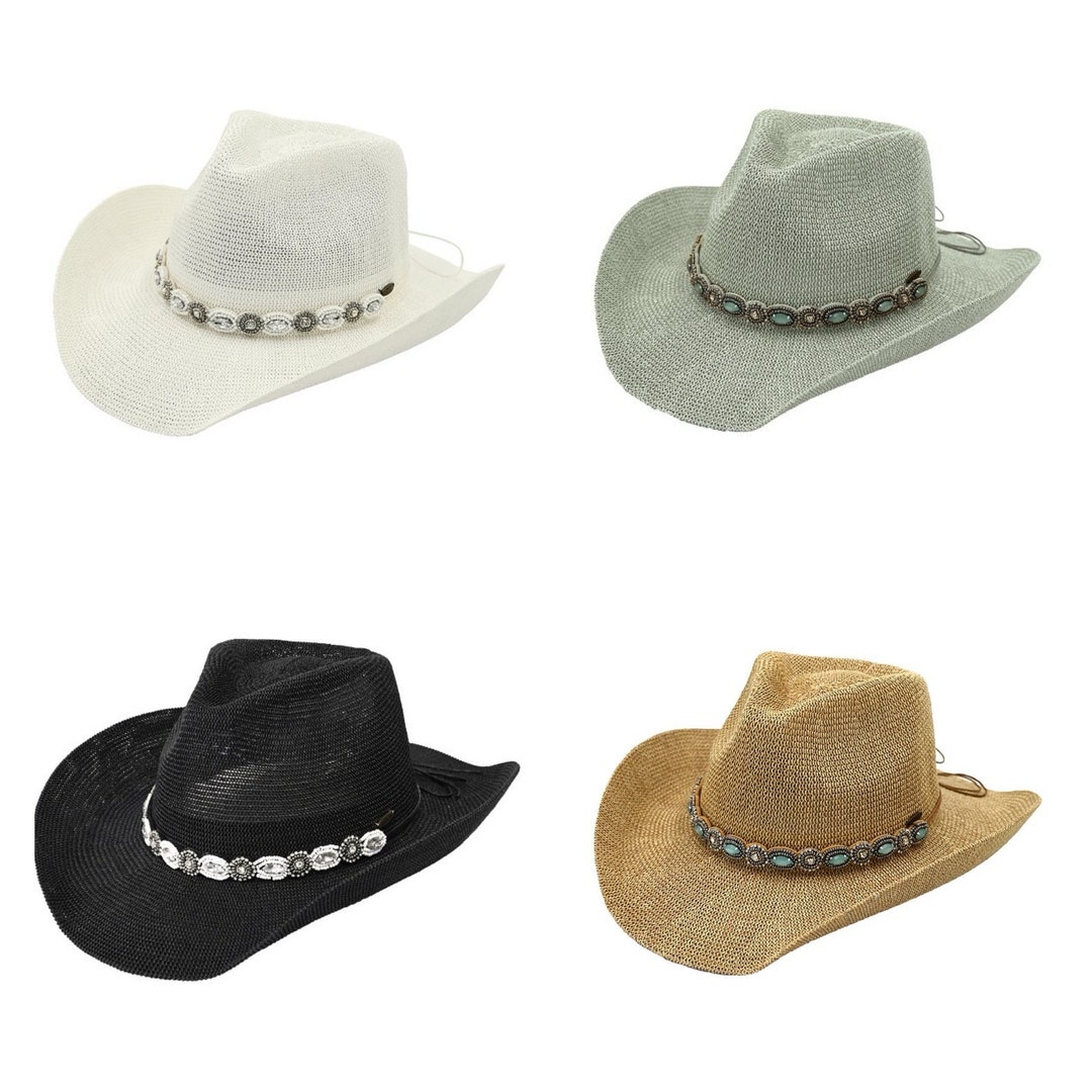 Cowboy Sun Hat Pearl Rhinestone Wide Brim Cowgirl Stetson Jewel Western ...