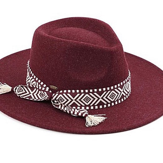 Black Felt Wide Brim Panama Hat Fedora Aztec Tribal Western - Etsy