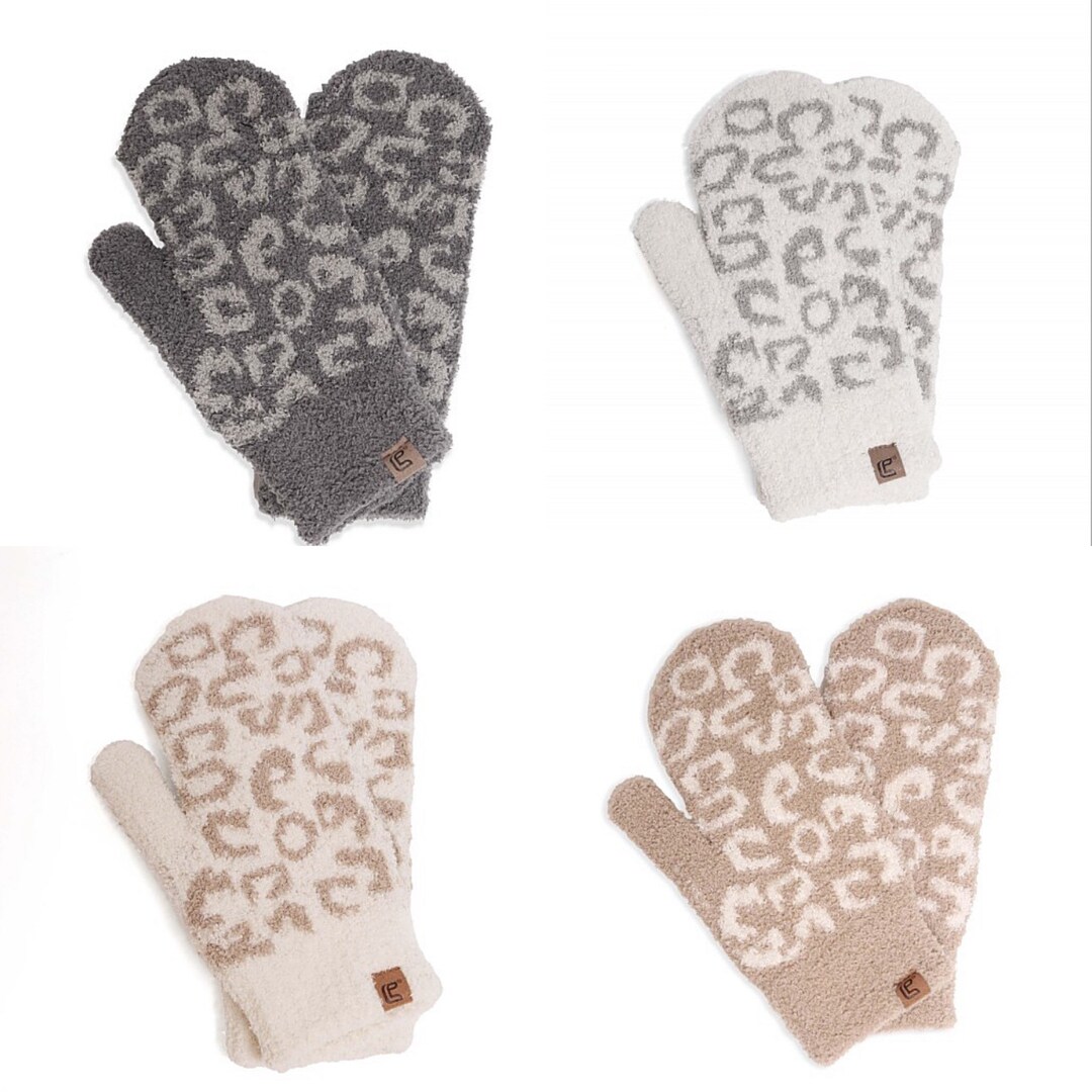 Leopard Soft Knit Mittens Animal Print Mitts Comfy Fashion - Etsy
