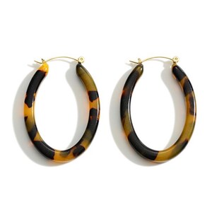 Tortoise Shell Oval Hoops Earrings French Lock 1.5 Acrylic | Etsy