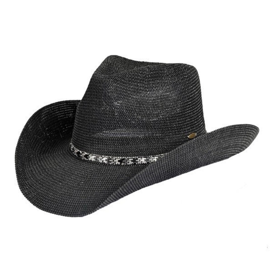 Black Cowboy Sun Hat Wide Brim Cowgirl Stetson Western Fedora Panama ...