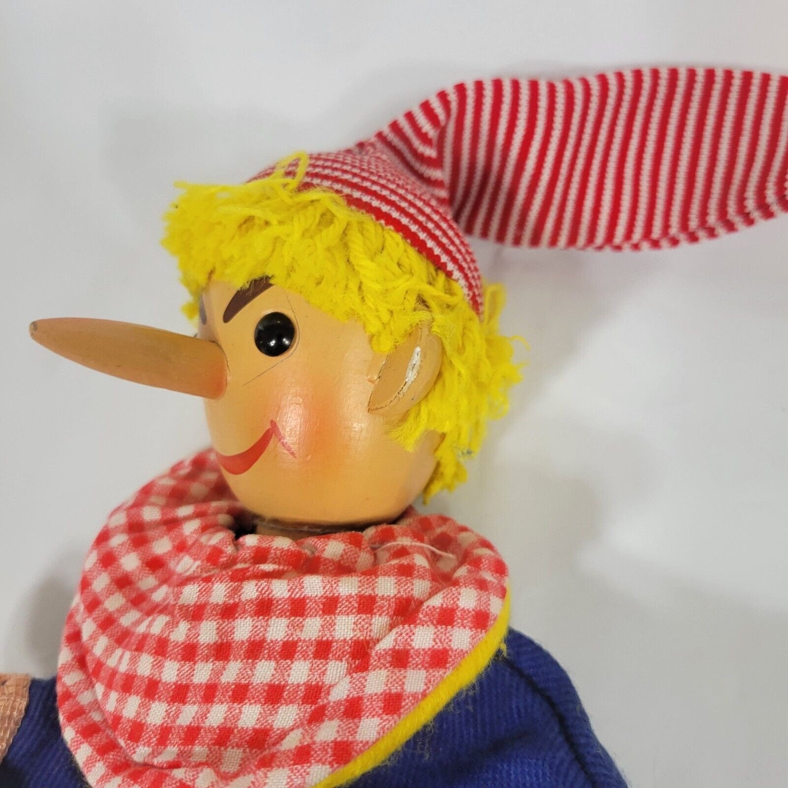 Vintage Pinocchio Puppet Hand Painted Wooden Face Yellow Hair - Etsy