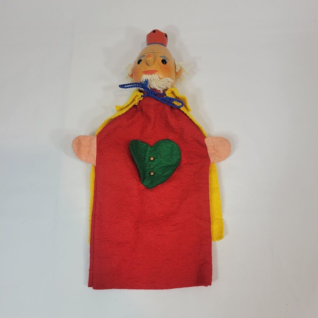 Vintage King Hand Puppet Wood Hand Painted Face Felt Body Play Puppetry ...