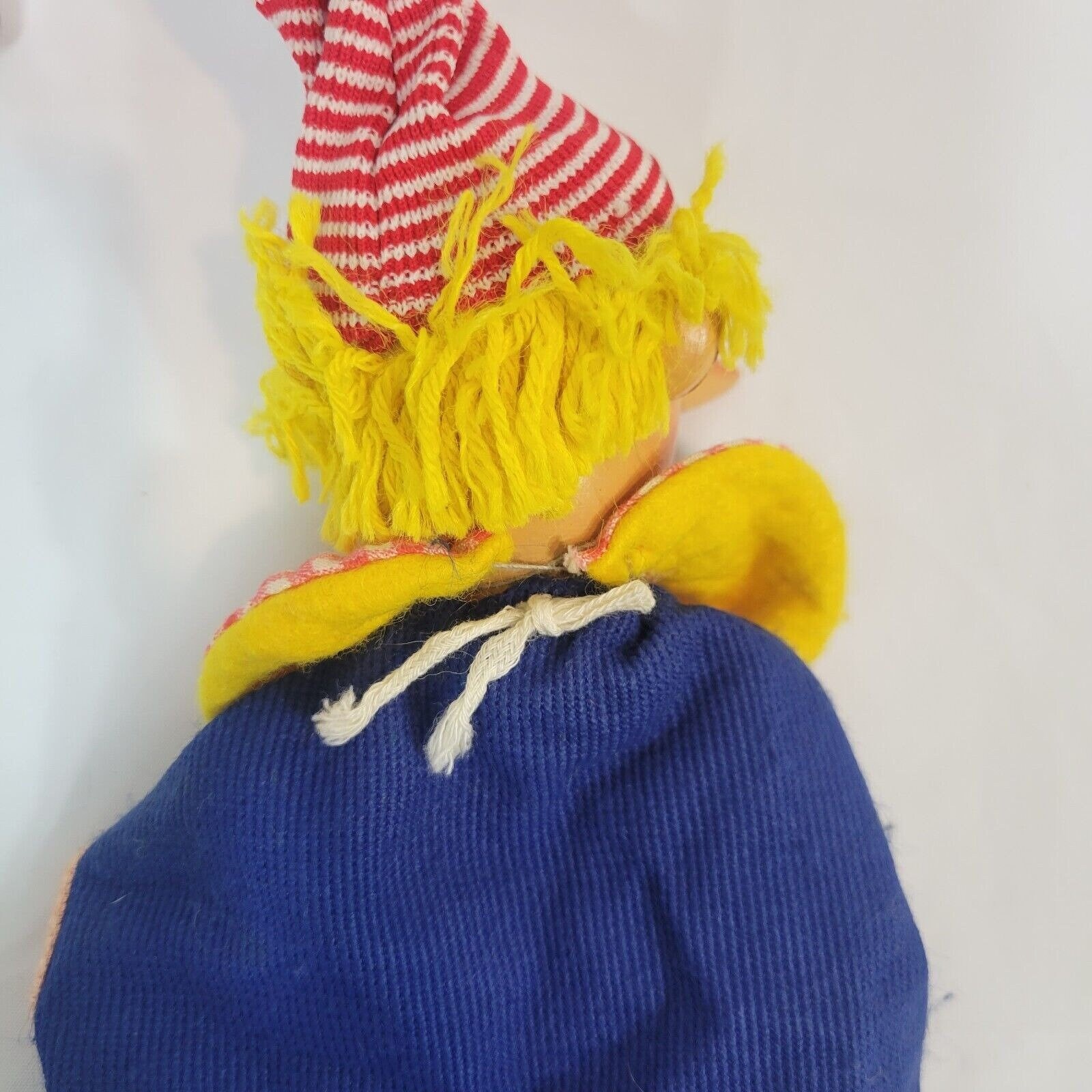 Vintage Pinocchio Puppet Hand Painted Wooden Face Yellow Hair Fabric ...