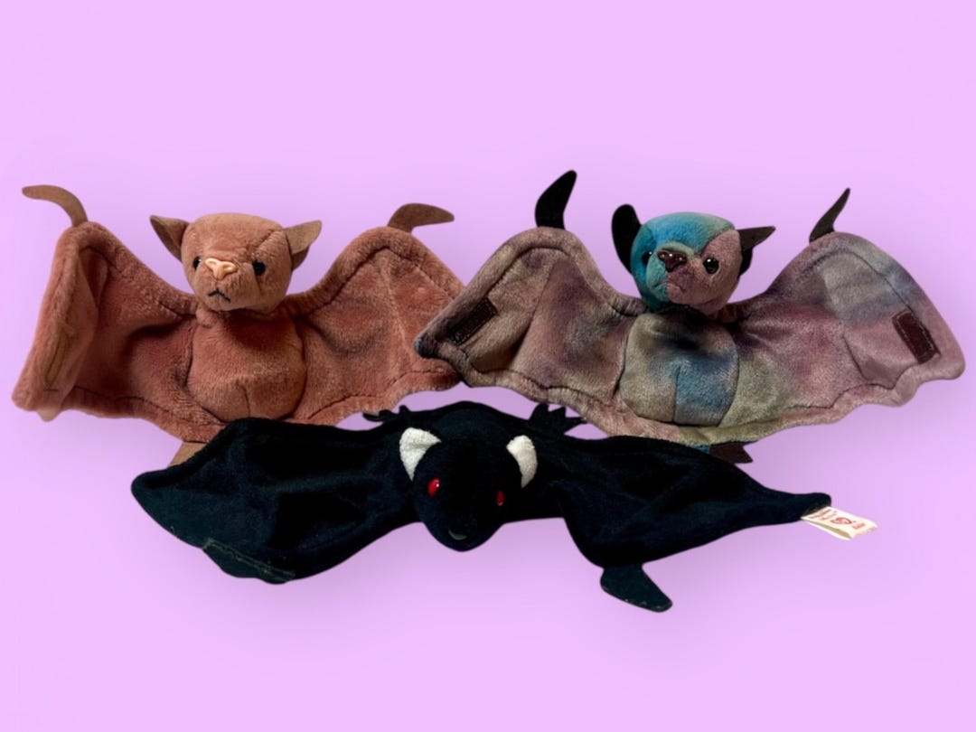 1990s Vintage Bat Ty Beanie Babies / Radar, Tie Dye Batty, Brown Batty ...