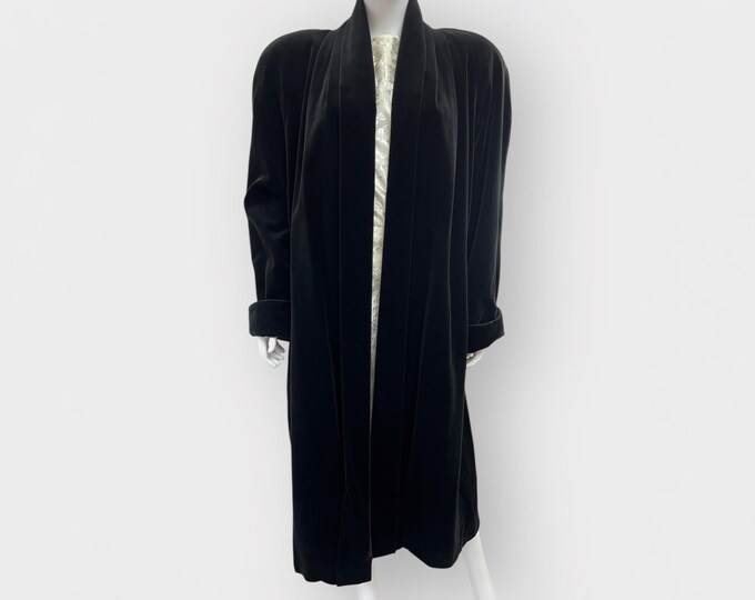Vintage Black Velvet Overcoat, 1980s Long Formal Oversized Coat, Large ...