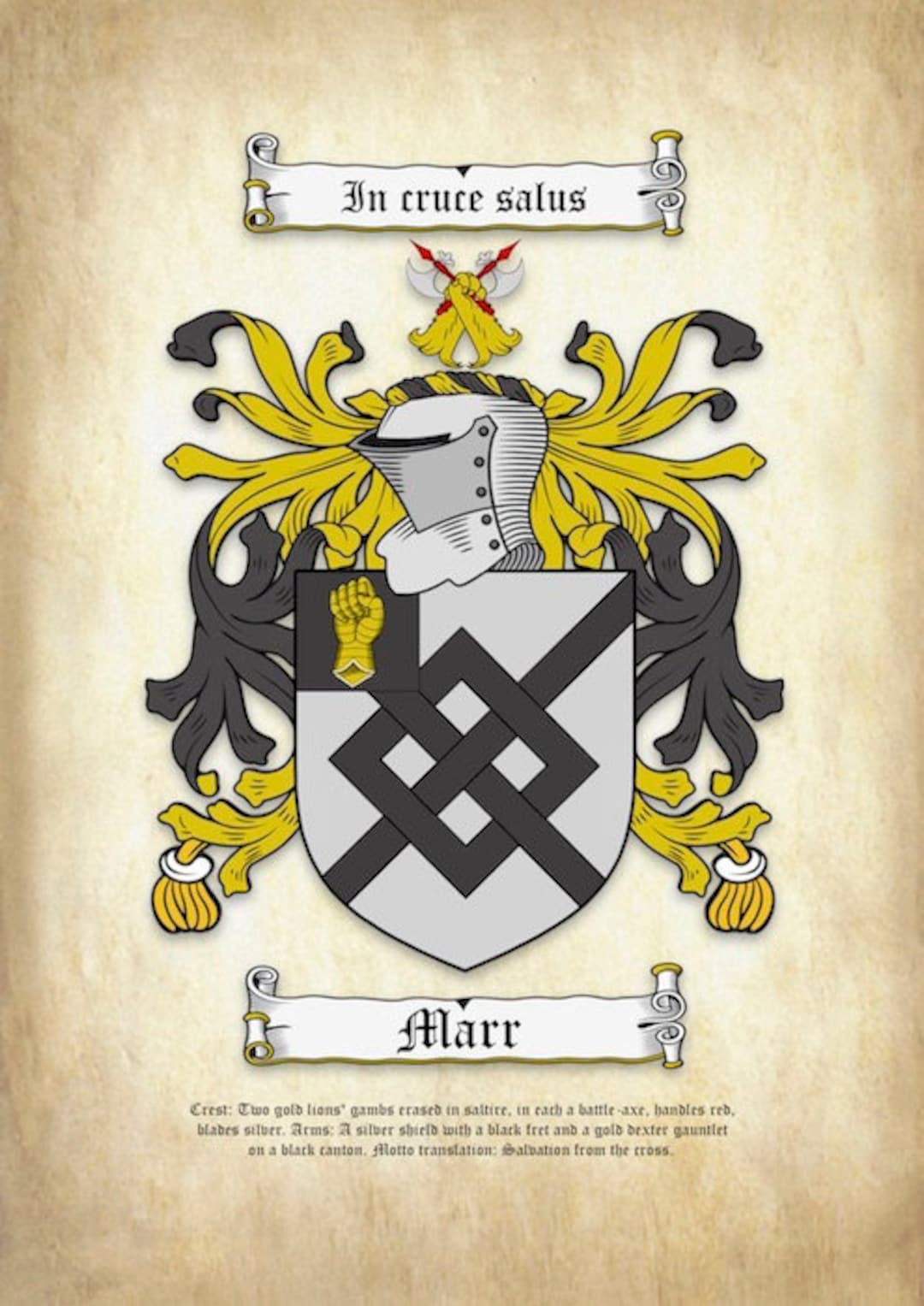 A4 Coat of Arms family Crest Printed on an Ancient Parchment Background ...