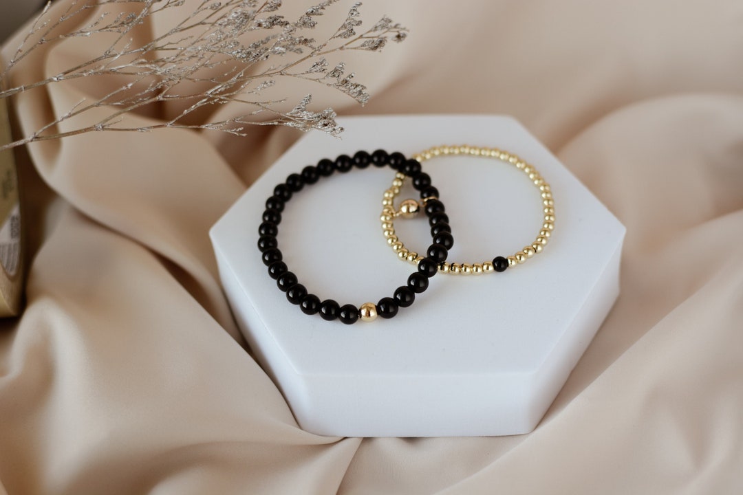 Magnetic Couple Bracelets Set Matching Bracelets Gold Beaded Bracelet ...