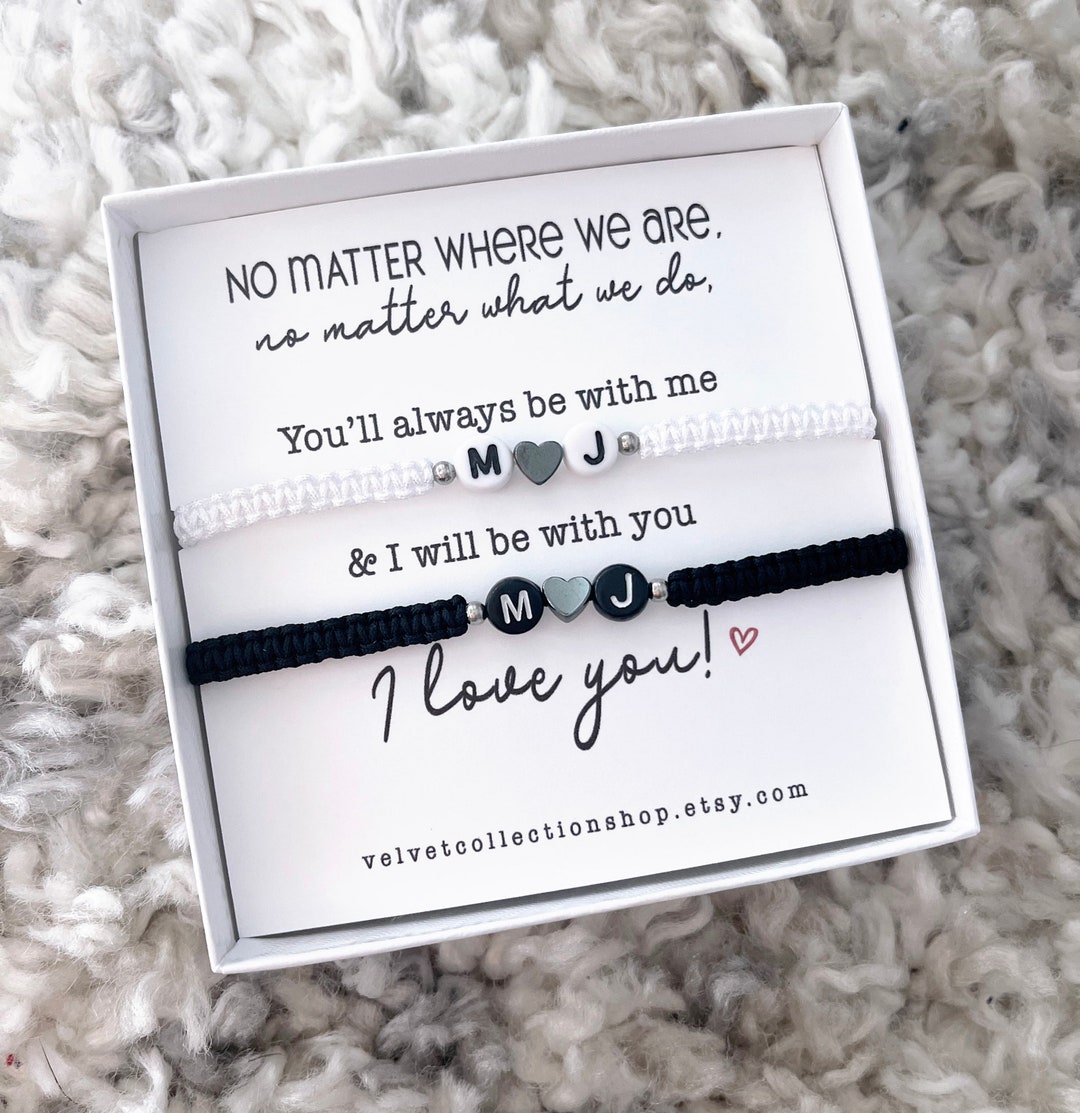 Couples Bracelets set of two Bracelets Promise Bracelets Hematite Heart ...