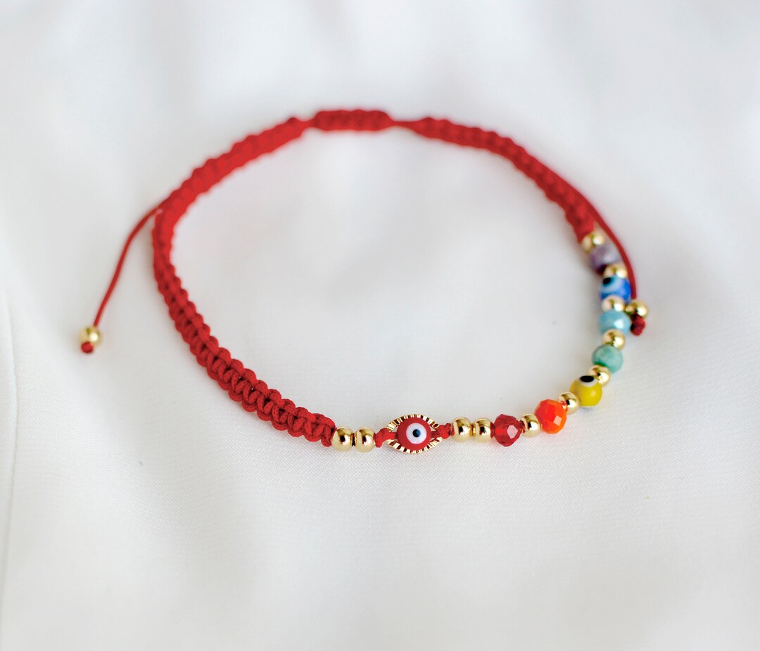 Protection Bracelet Adjustable Rainbow Turkish Eye Gold Plated Beads ...