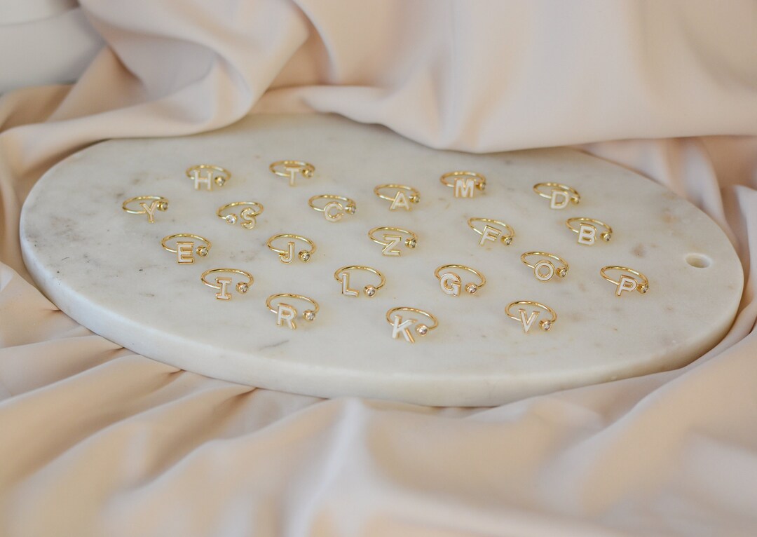 Initial Ring Letter Ring Adjustable Pearl Ring Gold Initial Ring ...