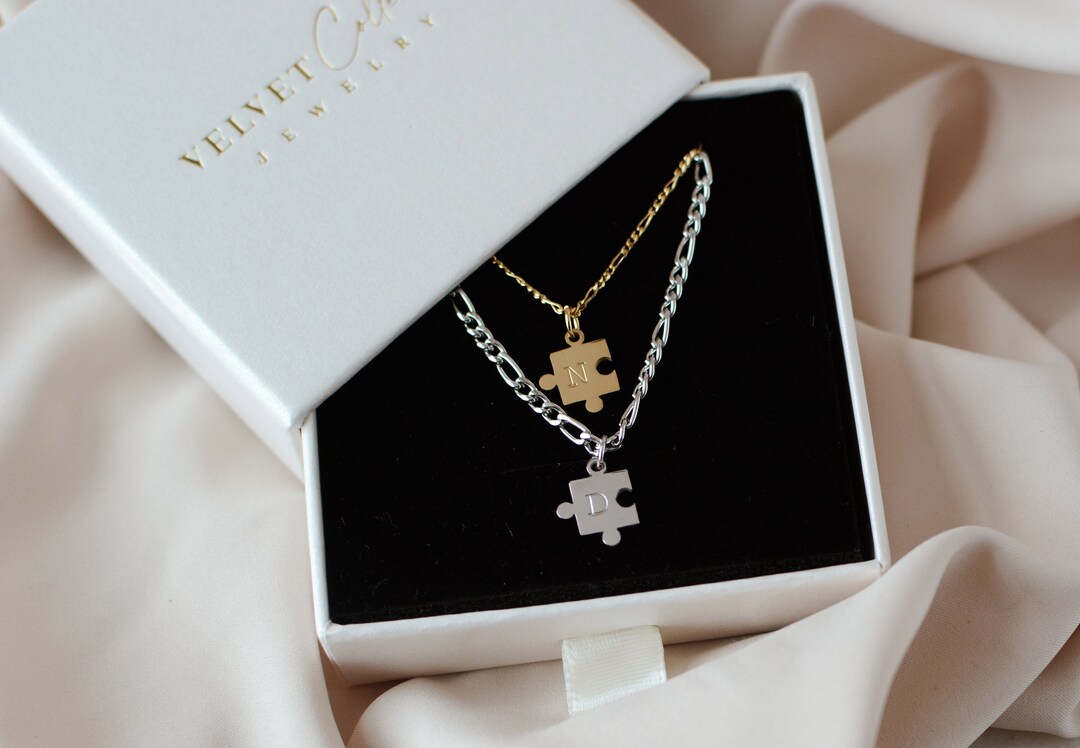 Couples Necklace Set of Two Initial Necklace Soulmate Necklace Matching ...