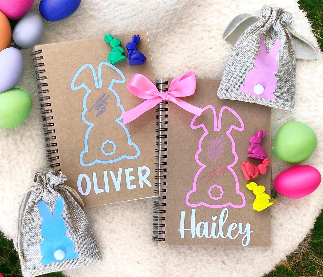 Personalized Bunny Notebook & Crayon Set, Easter Basket Stuffers for ...