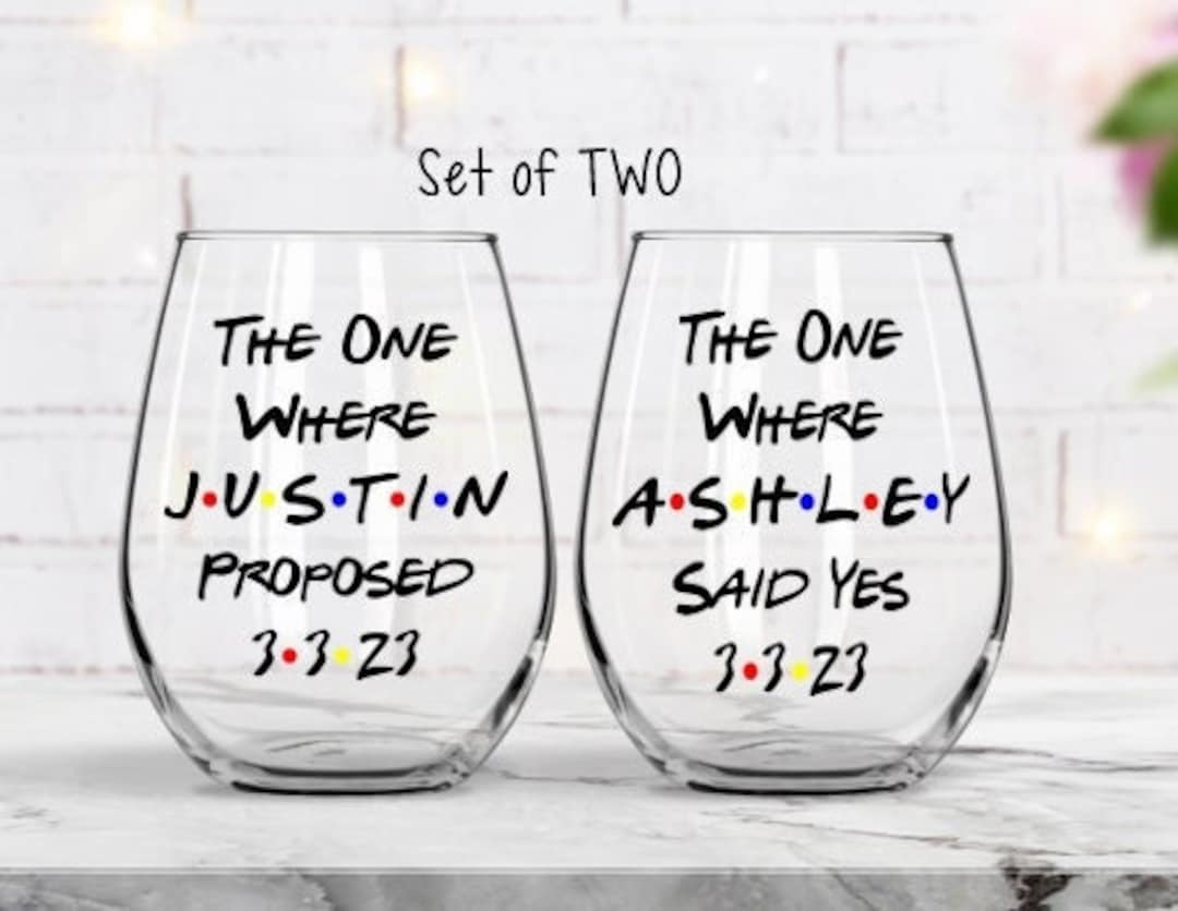 Personalized Engagement Wine Glass, Engaged Wine Glass, Newly Engaged ...