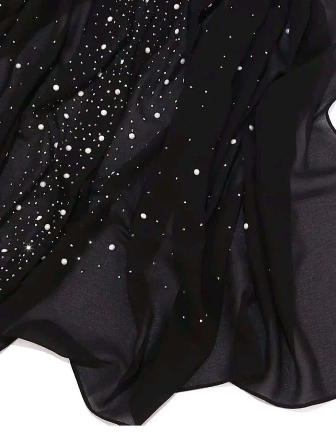 Beautiful Ladies Black Evening Scarf With Faux Pearl & Rhinestone ...