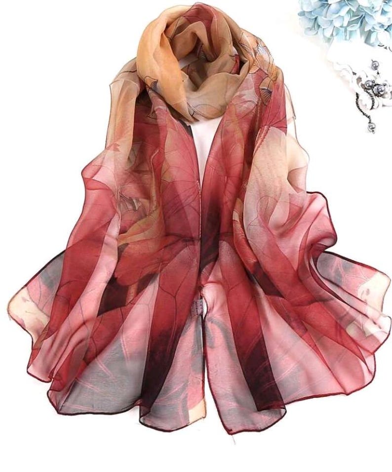 Beautiful Ladies Dark Red Multicoloured Chiffon Evening Scarf - Etsy
