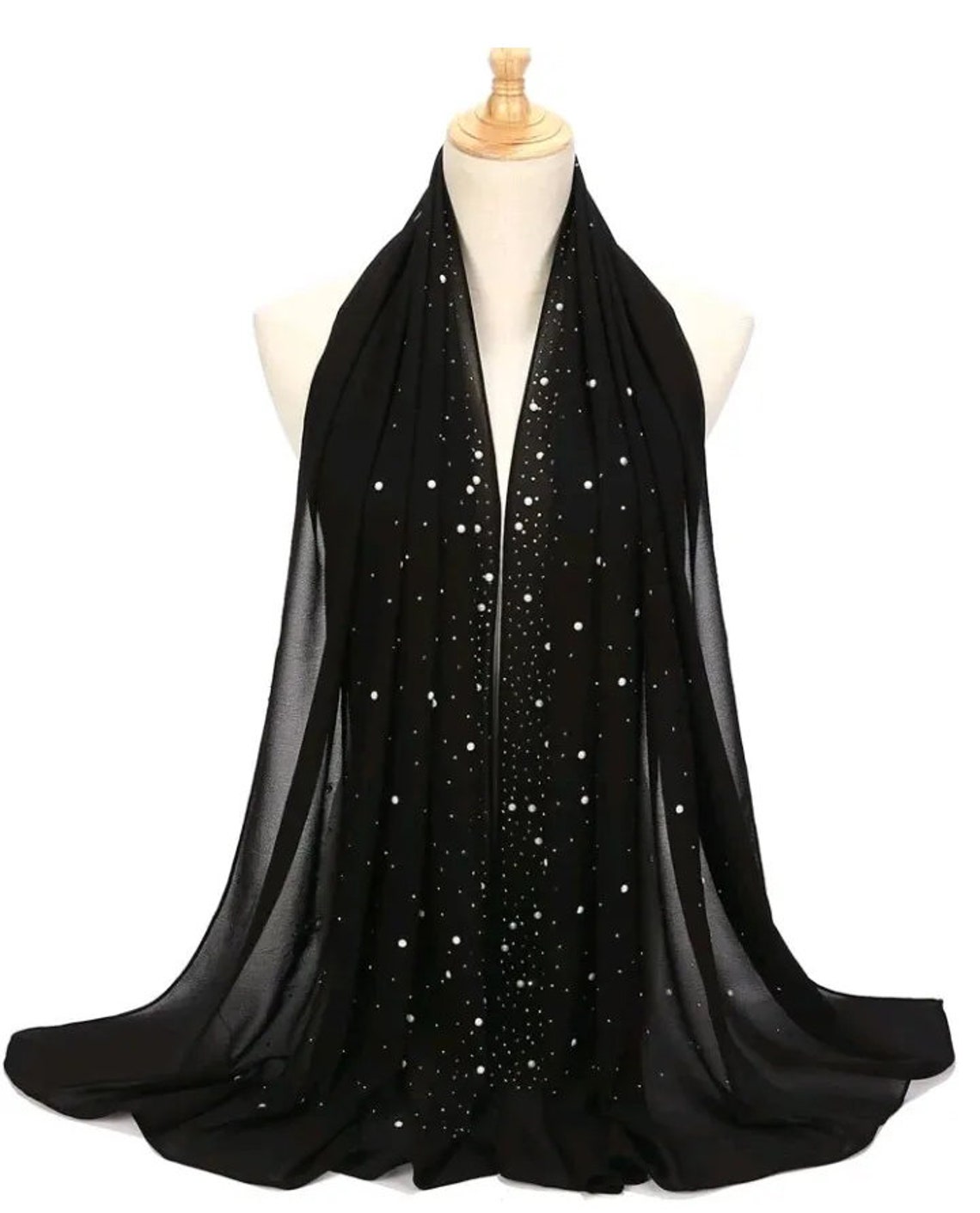 Beautiful Ladies Black Evening Scarf With Faux Pearl & Rhinestone ...