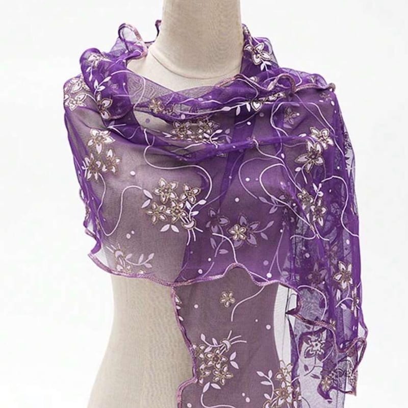 Dark Purple Floral Scarf - Etsy UK