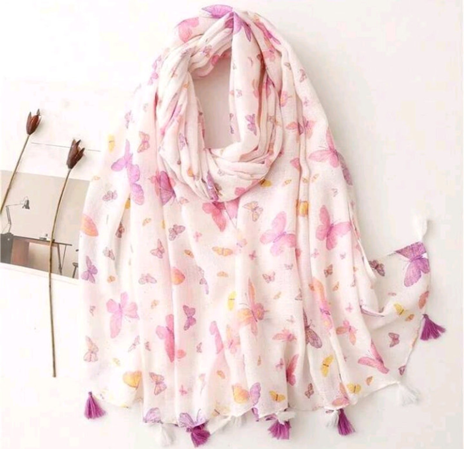 Beautiful Ladies Pale Pink Evening Scarf With Butterfly Detail - Etsy