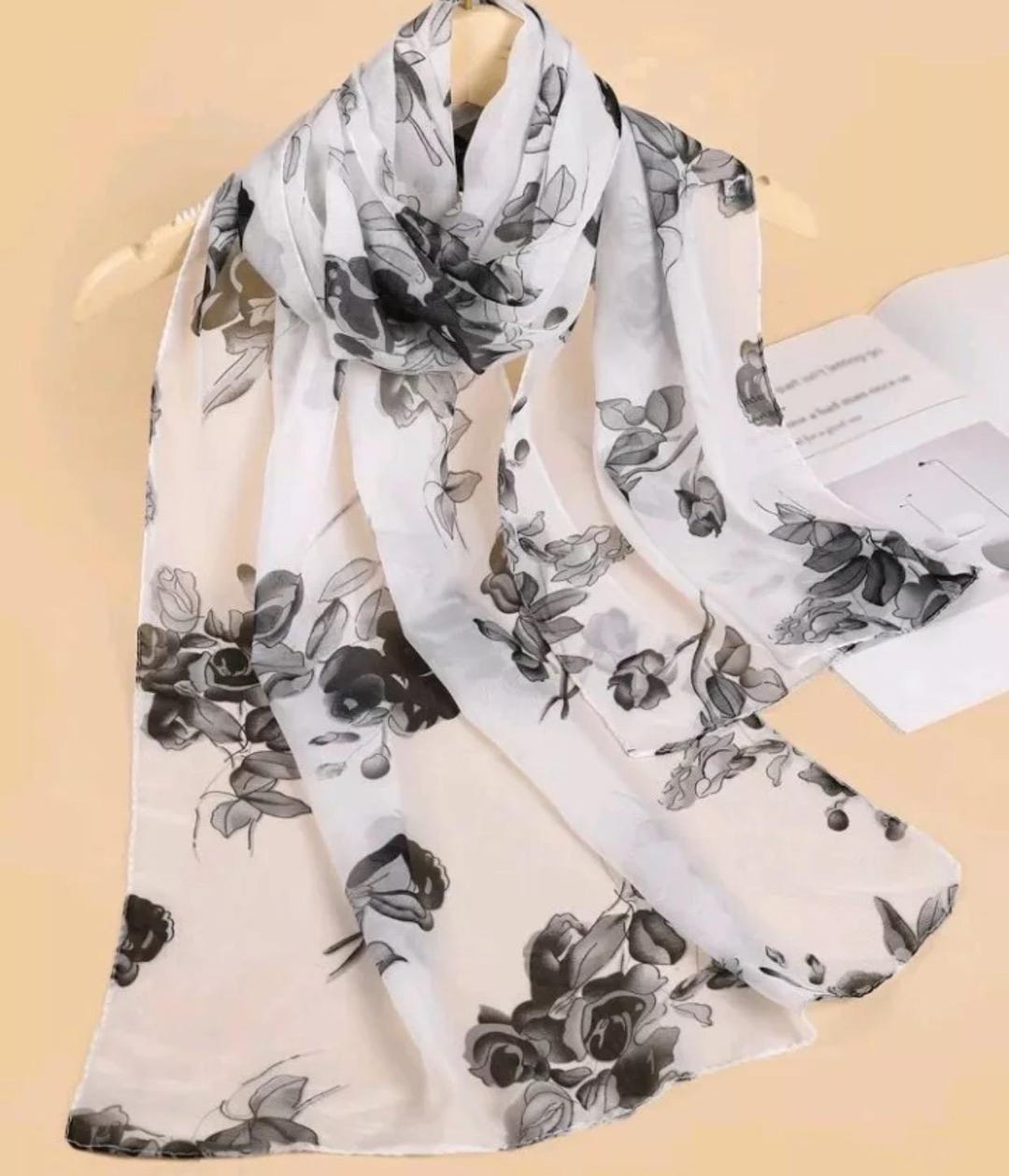 Beautiful Ladies White & Black Floral Chiffon Evening Scarf - Etsy