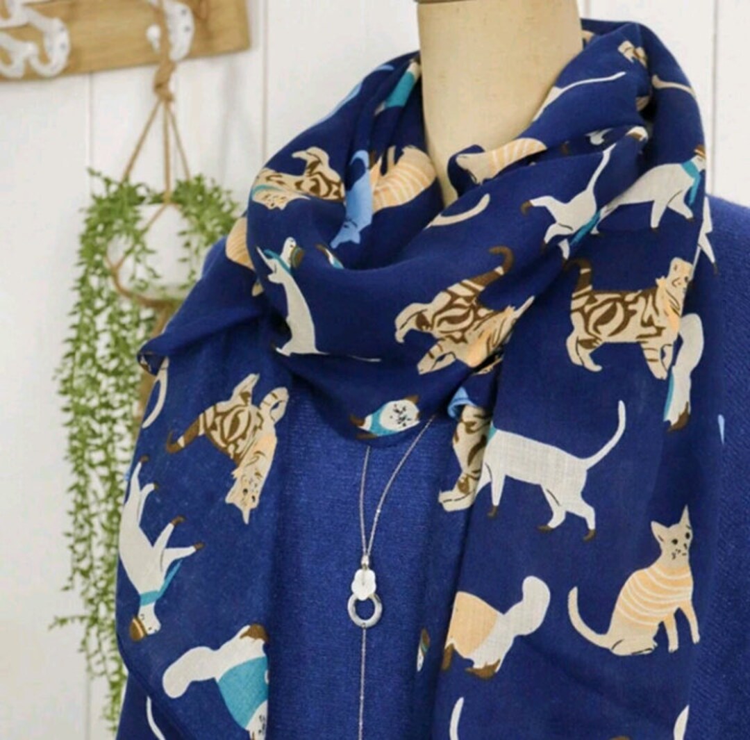 Beautiful Ladies Dark Navy Blue Cat Design Evening Scarf - Etsy