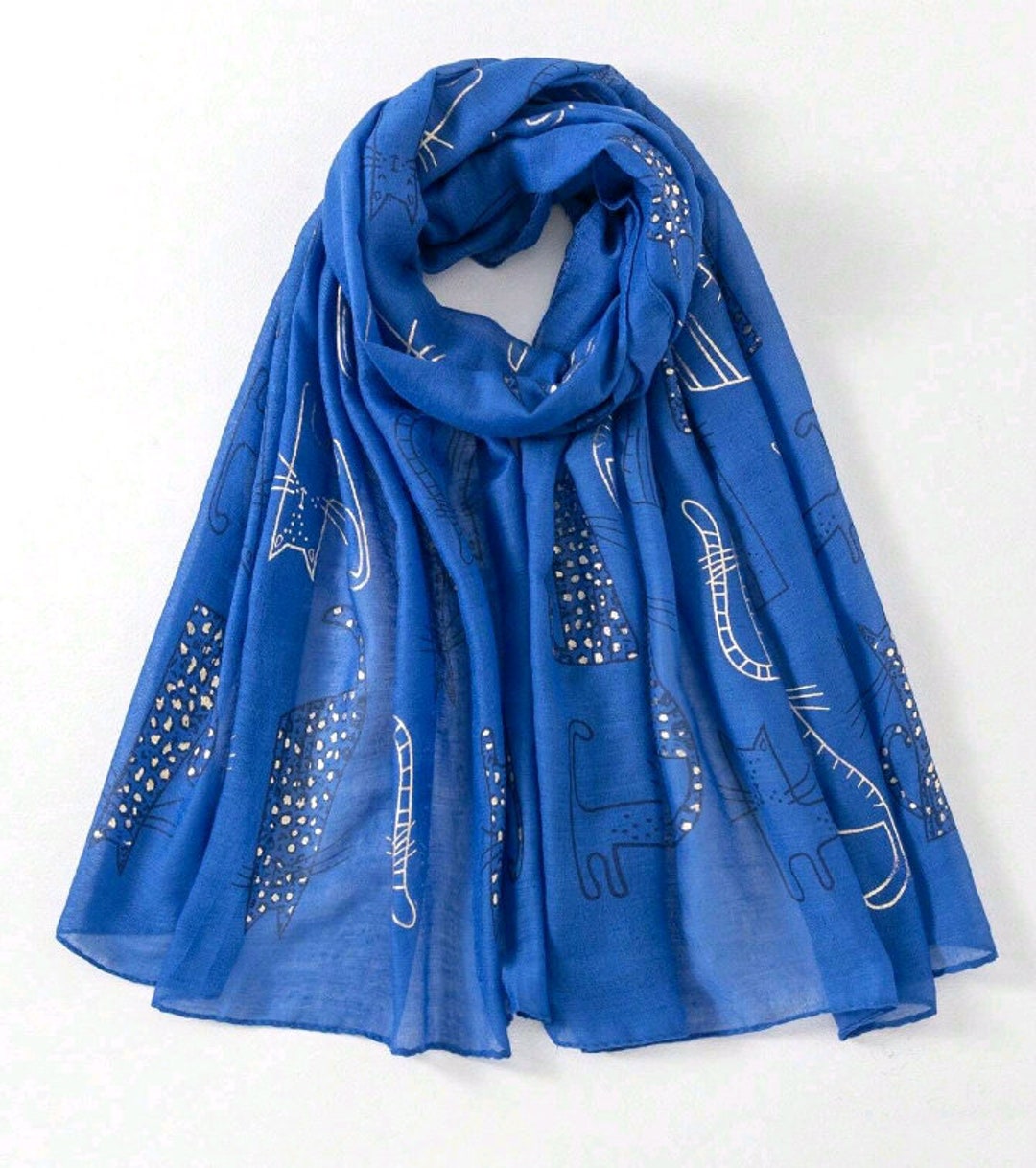 Beautiful Ladies Royal Blue Cat Design Evening Scarf - Etsy