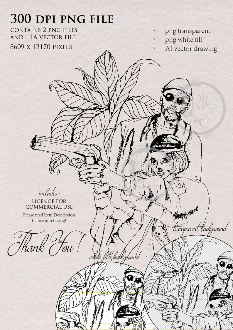 Leon and Mathilda Cute Clipart Digital Download, Vector Hand Drawn ...