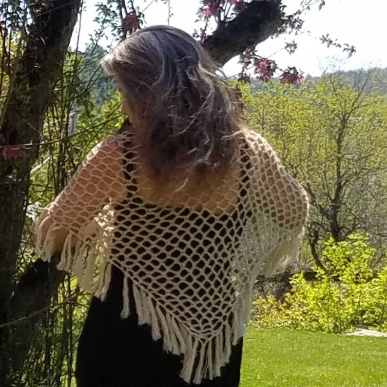Crochet Boho Shawl Pattern - Cottagecore Bridal Shawl- Fringed Bandana ...