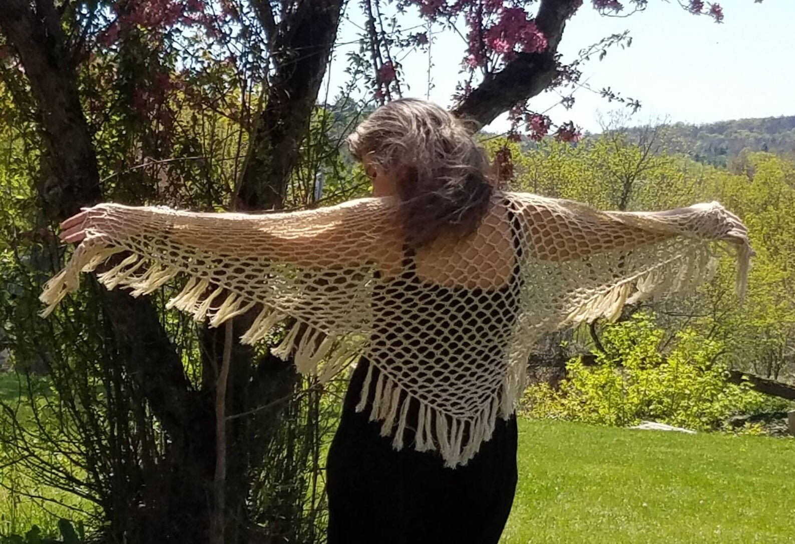 Crochet Boho Shawl Pattern Cottagecore Bridal Shawl Fringed Bandana ...