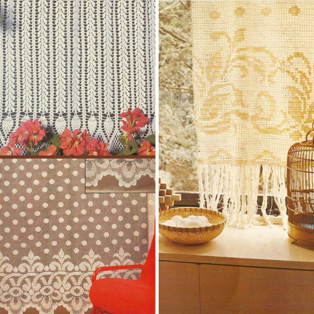 Three Vintage Crochet Curtain Patterns ~ Filet Curtains ~ Pineapple ...