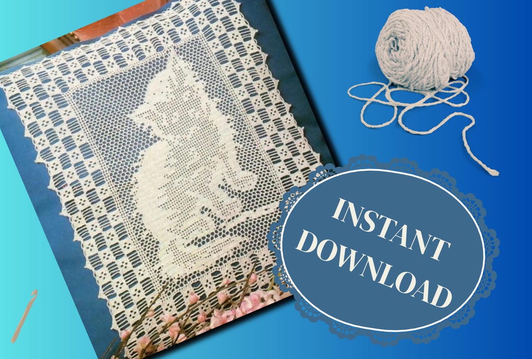 Vintage Cuddly Cat Filet Crochet Pattern – Wall Hanging, Pillow (PDF ...
