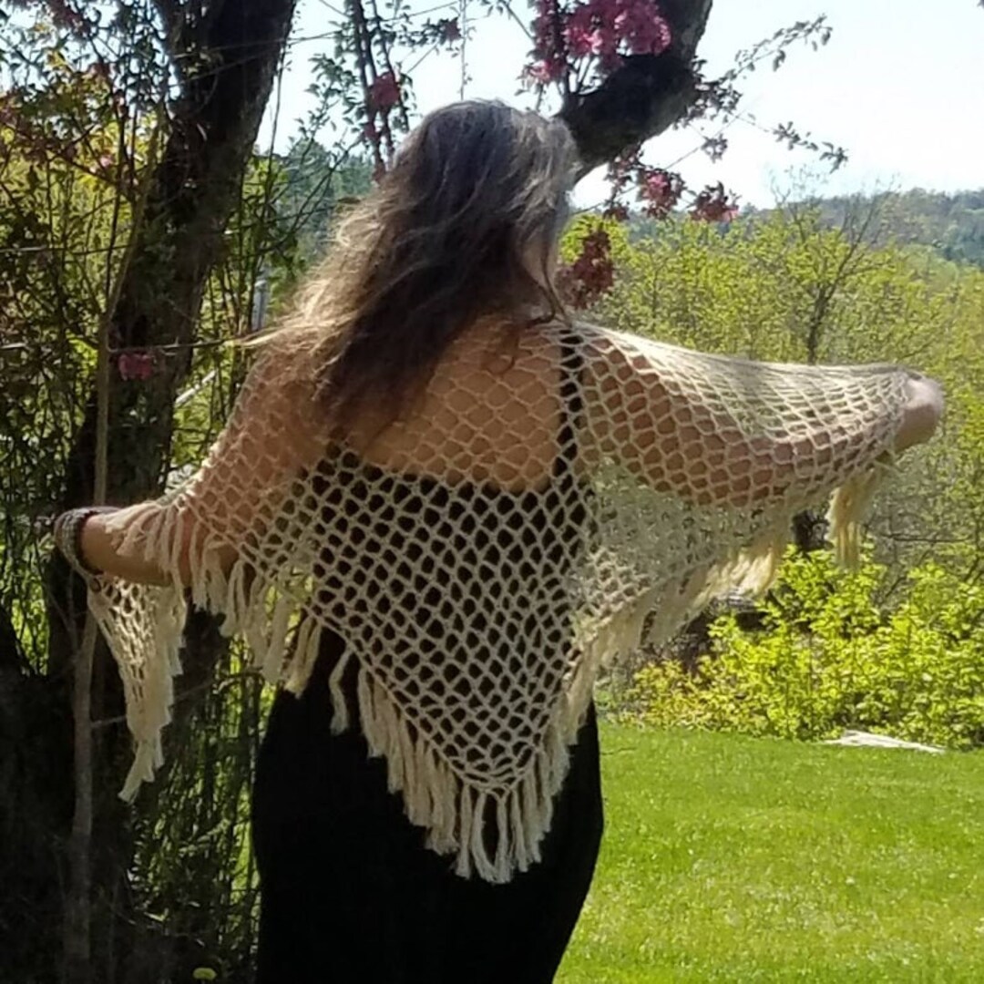 Crochet Boho Shawl Pattern - Cottagecore Bridal Shawl- Fringed Bandana ...