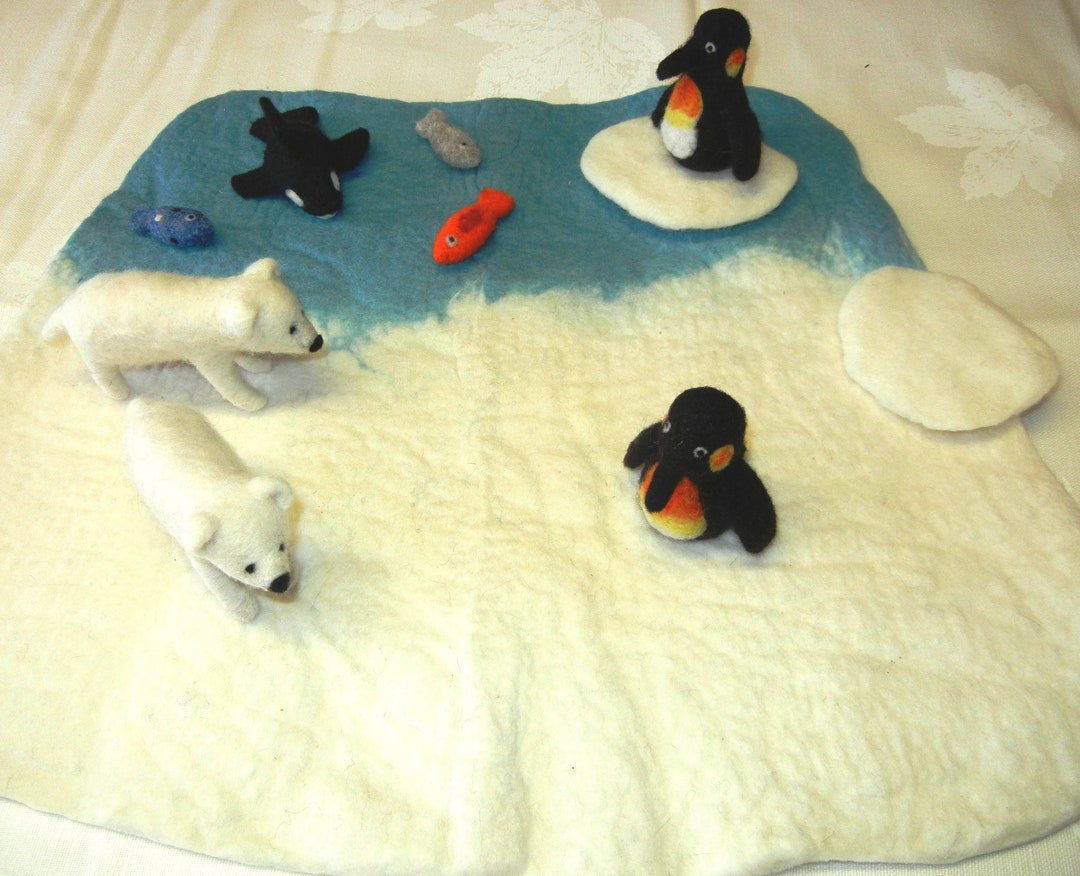 Arctic, Ice and Snow, Felted, Play Mat, Polar Bear, Penguin, Whale, Ice ...