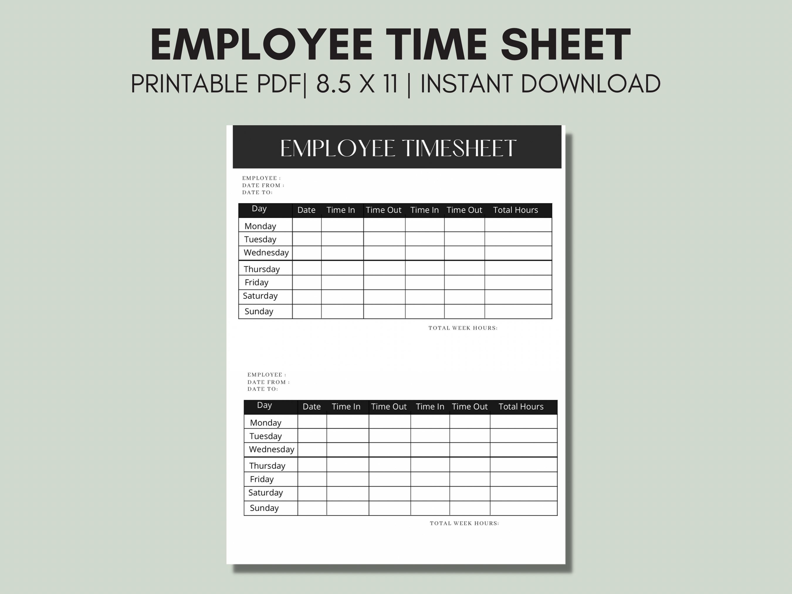 FREE Timesheet Template Printables Instant Download, 51% OFF
