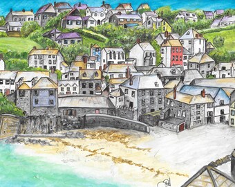 Port Isaac Print Cornwall Print Cornwall Illustration | Etsy