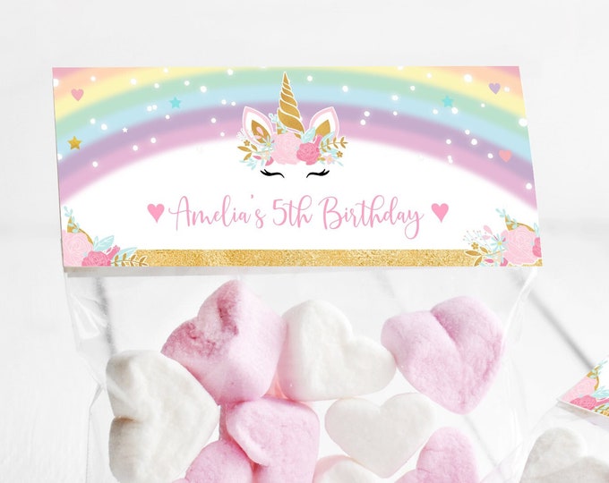 Unicorn Treat Bag Topper Template Editable Rainbow Magical - Etsy