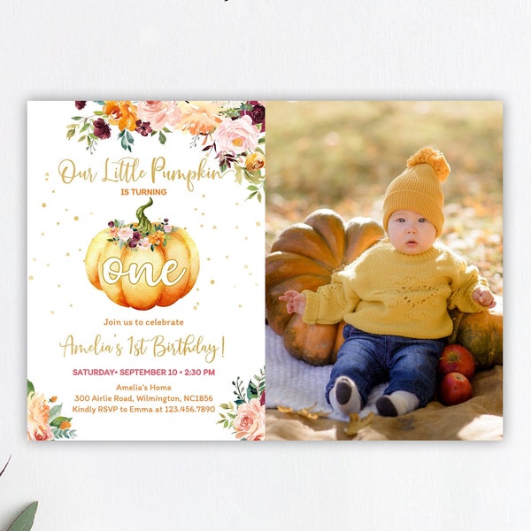 Pumpkin 1st Birthday Invitation - Etsy