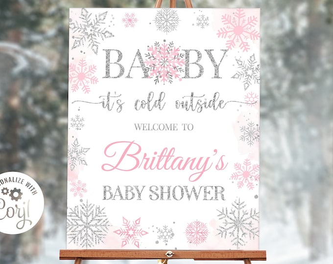 Winter Baby Shower Welcome Sign, Editable Baby Its Cold Outside Welcome ...