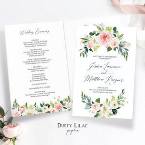Pink Blush Floral Wedding Program Template Printable Wedding - Etsy