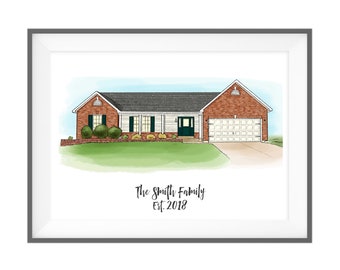 custom home drawing personalized house portrait digital | Etsy