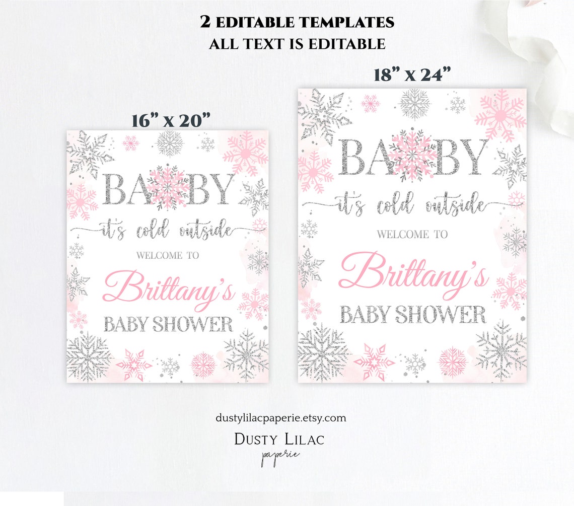 Winter Baby Shower Welcome Sign, Editable Baby Its Cold Outside Welcome ...