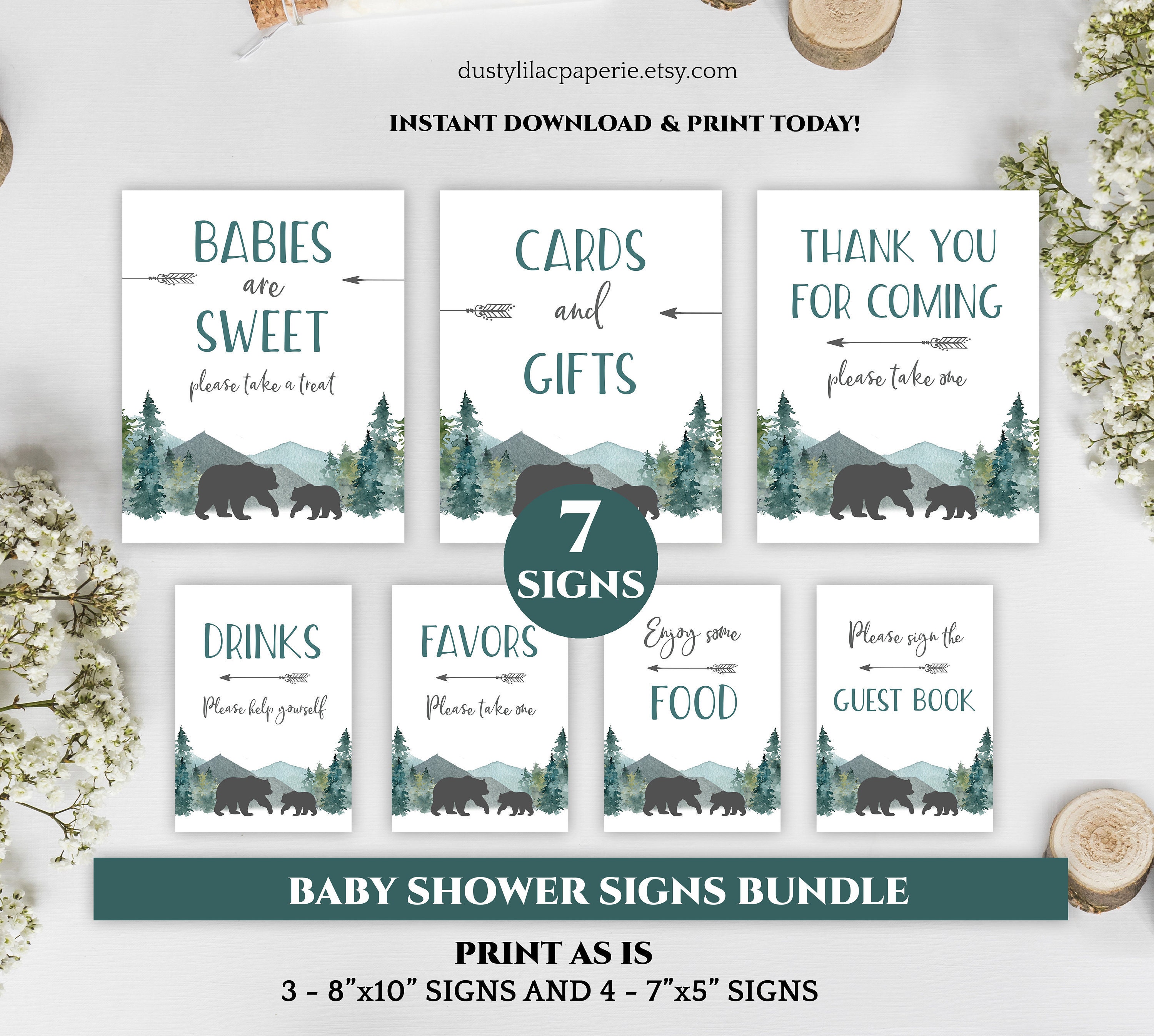 Little Cub Theme Baby Shower Table Signs Printable Bear - Etsy