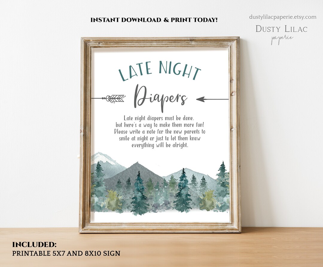 Late Night Diapers Printable Sign, Diaper Duty Parents Message, Gender ...