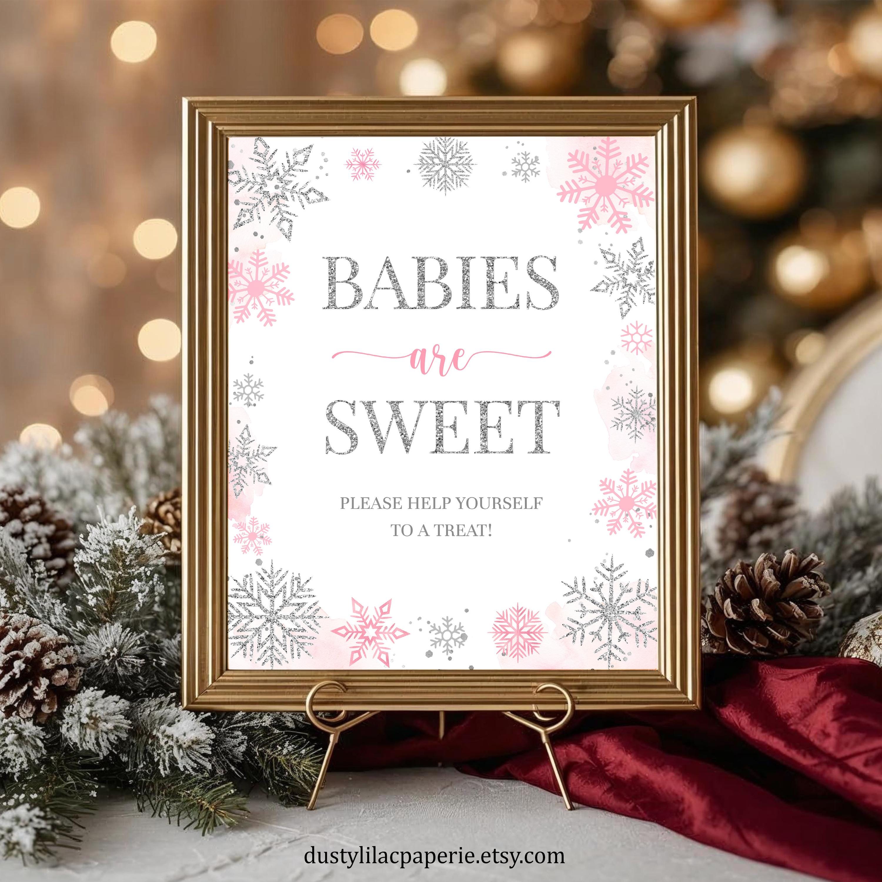 Winter Babies Are Sweet Baby Shower Sign, Printable Blush Pink Silver ...