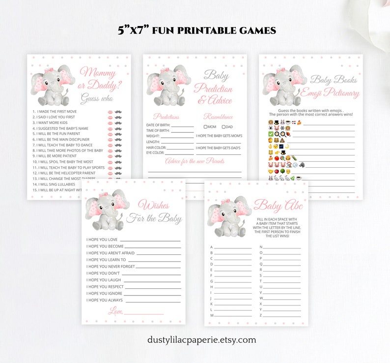 Pink Elephant Baby Shower Game Bundle Set Baby Girl Little - Etsy