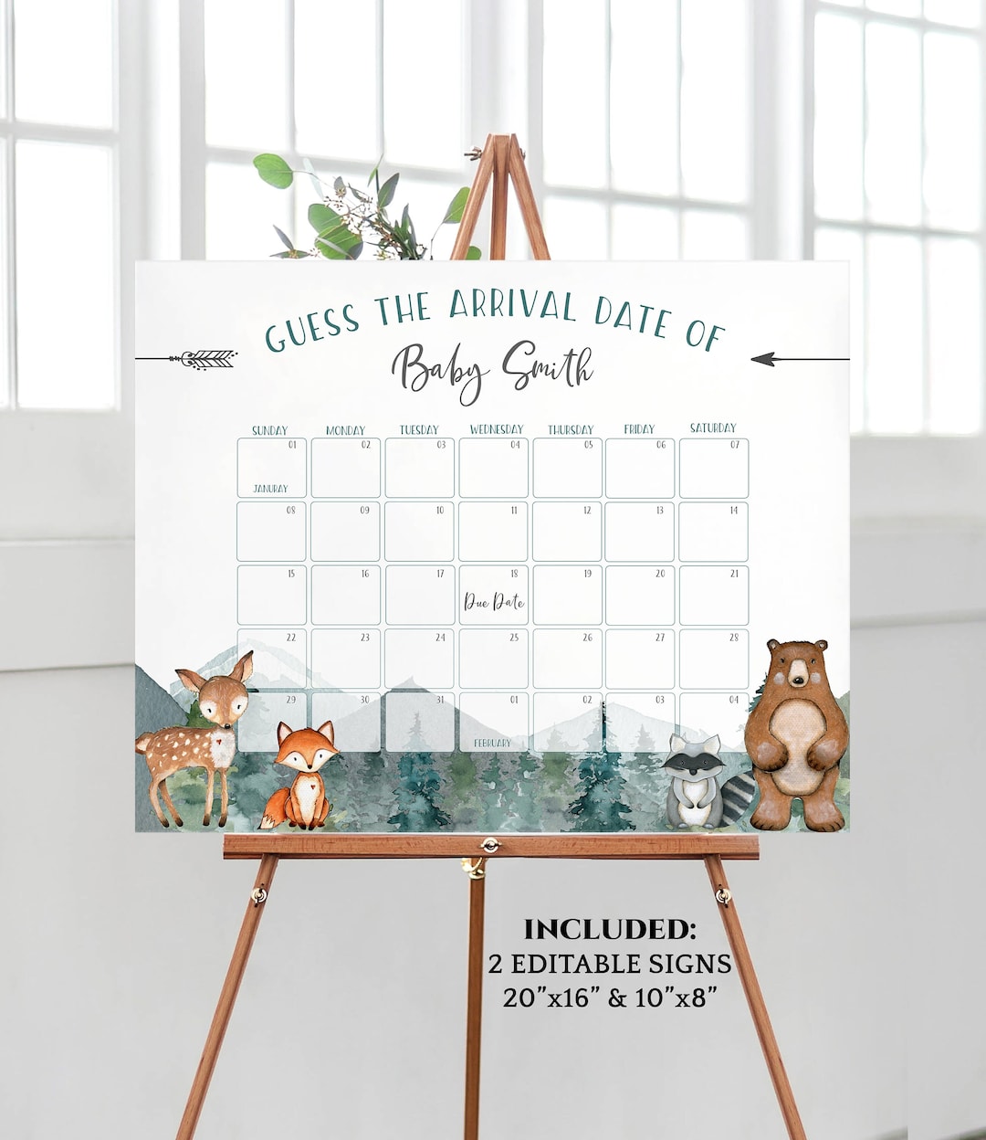 Woodland Animals Baby Due Date Calendar, Guess the Baby's Birthday ...